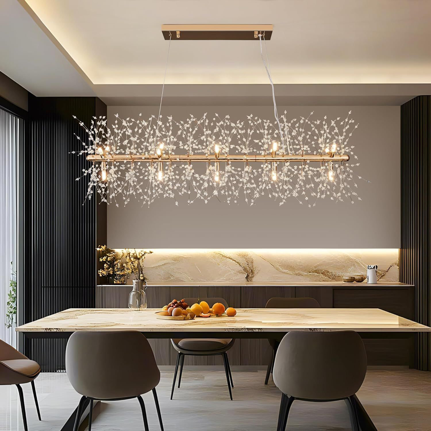 Mercer41 Modern 47.2" Modern Gold Crystal Firework Chandelier, 15-Light Pendant Light Fixture ...